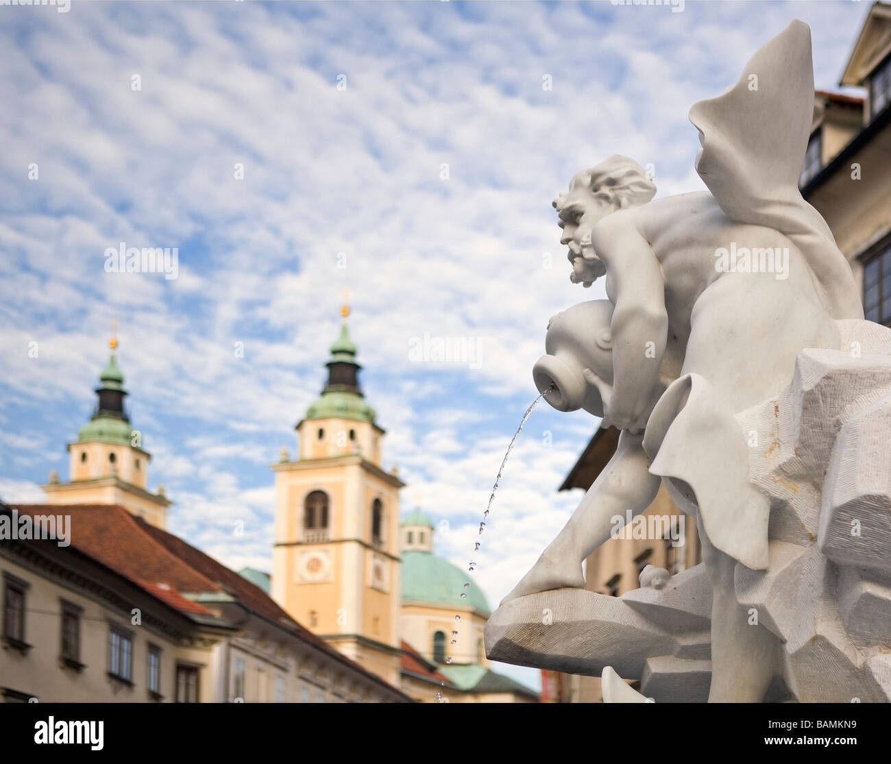 Ljubljana, Slovenia; Robba Fountain with river god statue Stock Photo ...