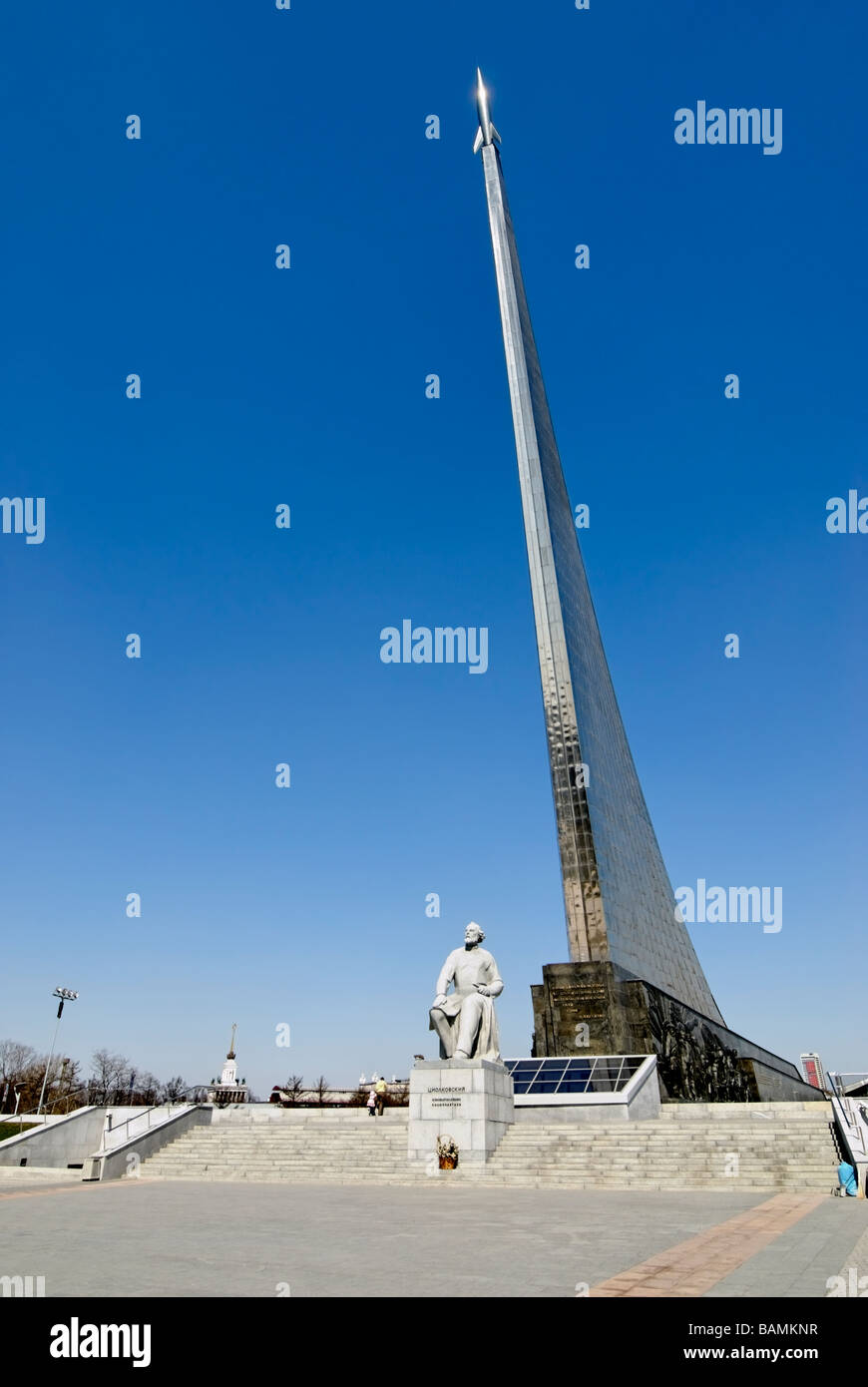 Moscow museum of Russian Astronautics and a statue of Russian scientist ...