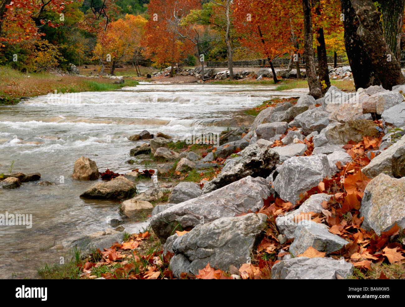 Honey Creek at Turner Falls Park near Davis, Oklahoma, USA, with autumn ...