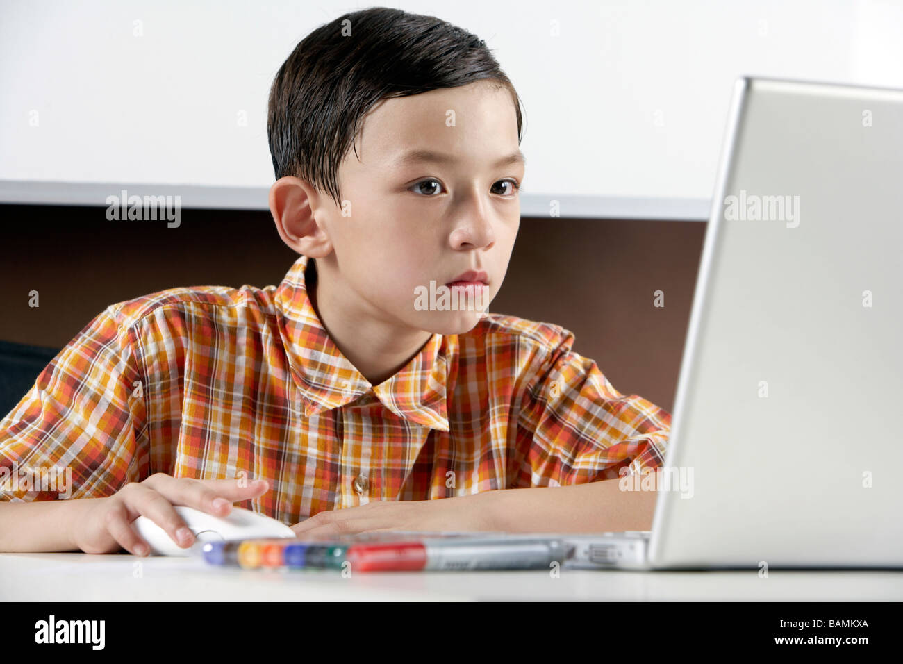 Boy Using Laptop Computer Stock Photo - Alamy