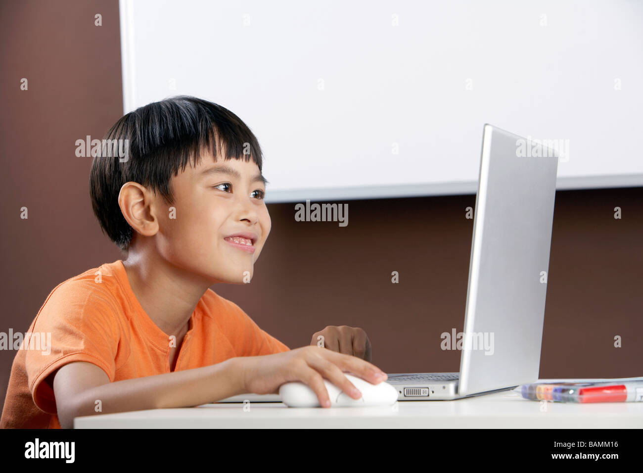 Young Boy Using Laptop Computer Stock Photo - Alamy