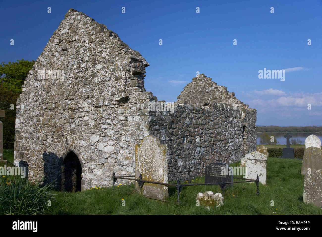 13th century cranfield church and graveyard on the shores of lough ...