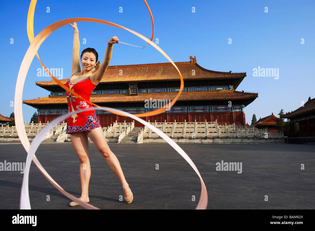 Ribbon gymnastics happy woman hi-res stock photography and images - Alamy