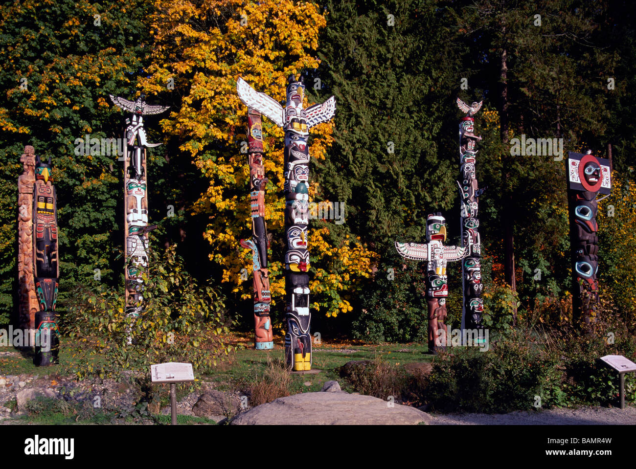 Totem Poles at Brockton Point in Stanley Park in Autumn Vancouver ...