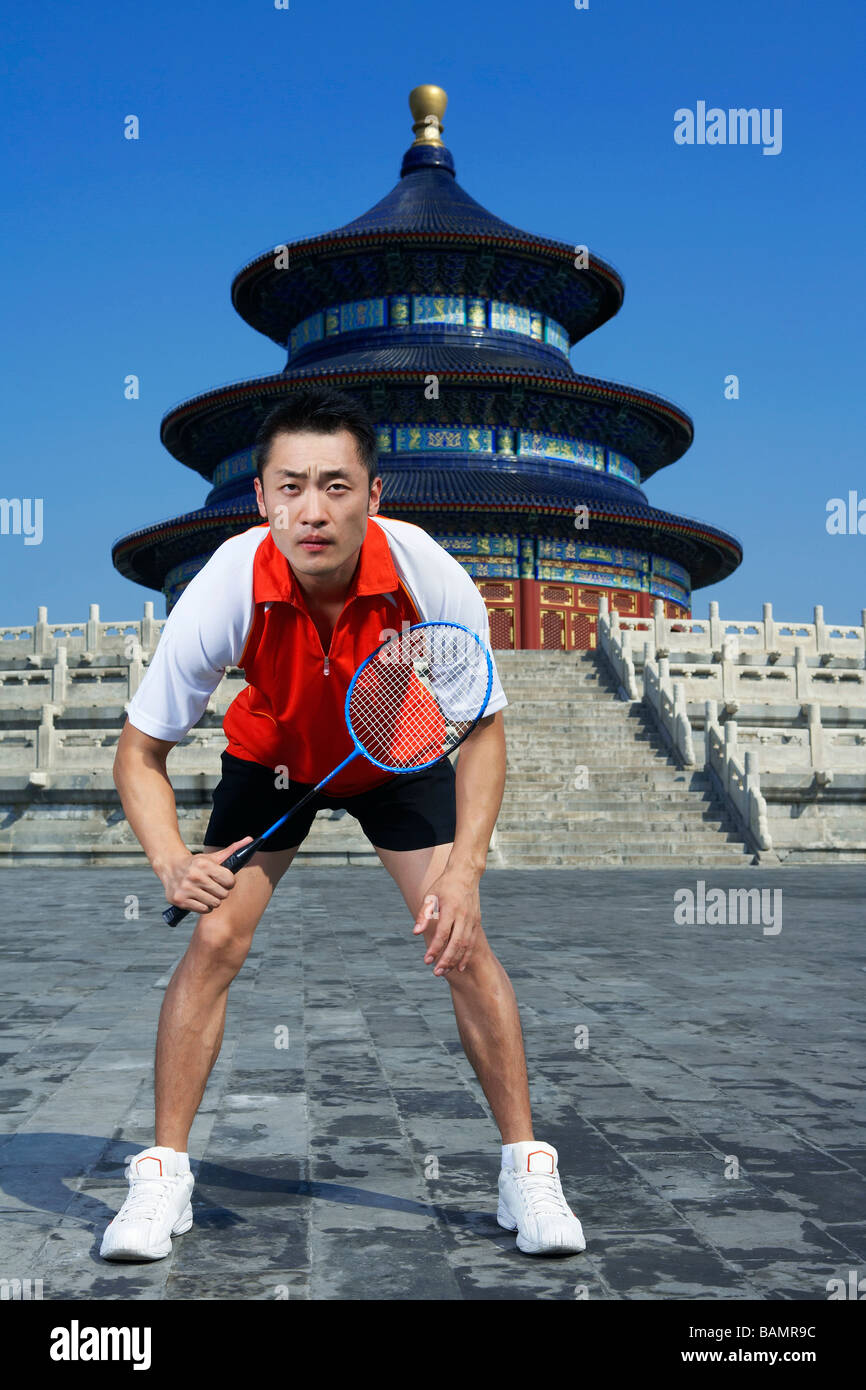 Portrait Of Badminton Player In Front Of Temple Stock Photo - Alamy