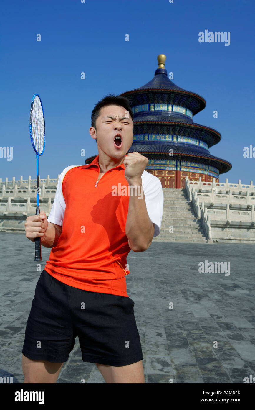 Portrait Of Badminton Player In Front Of Temple Stock Photo - Alamy