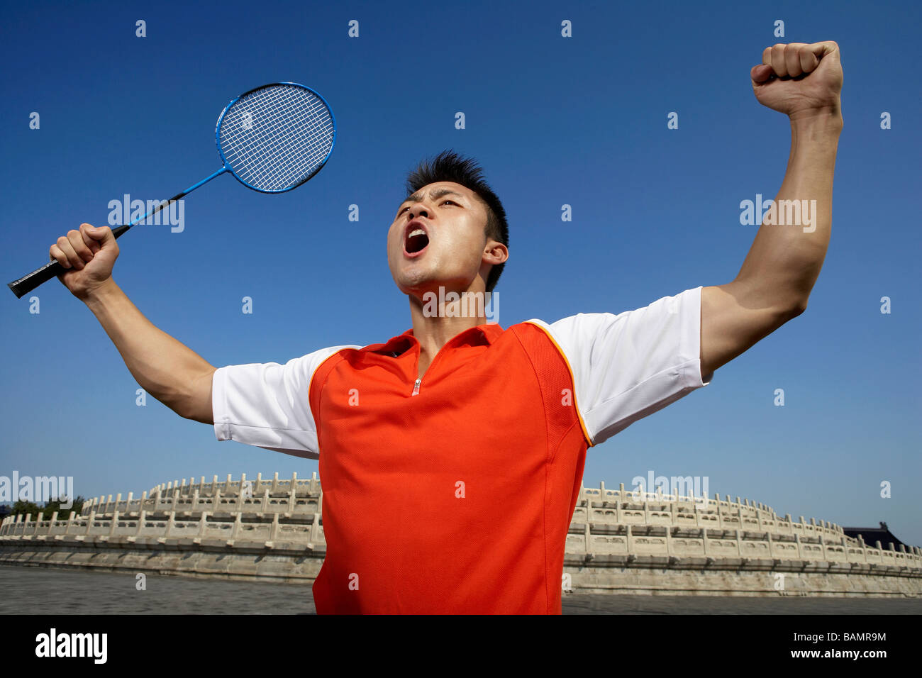 Portrait Of Badminton Player In Front Of Temple Stock Photo - Alamy