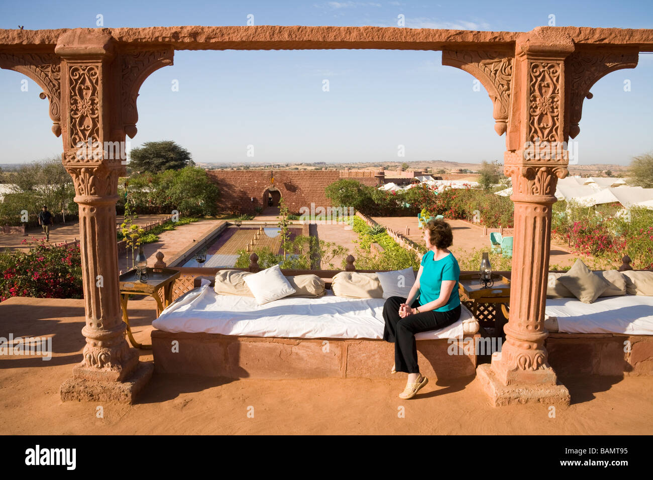View of the terrace and garden at Osian Camel Camp, Osian, Rajasthan ...