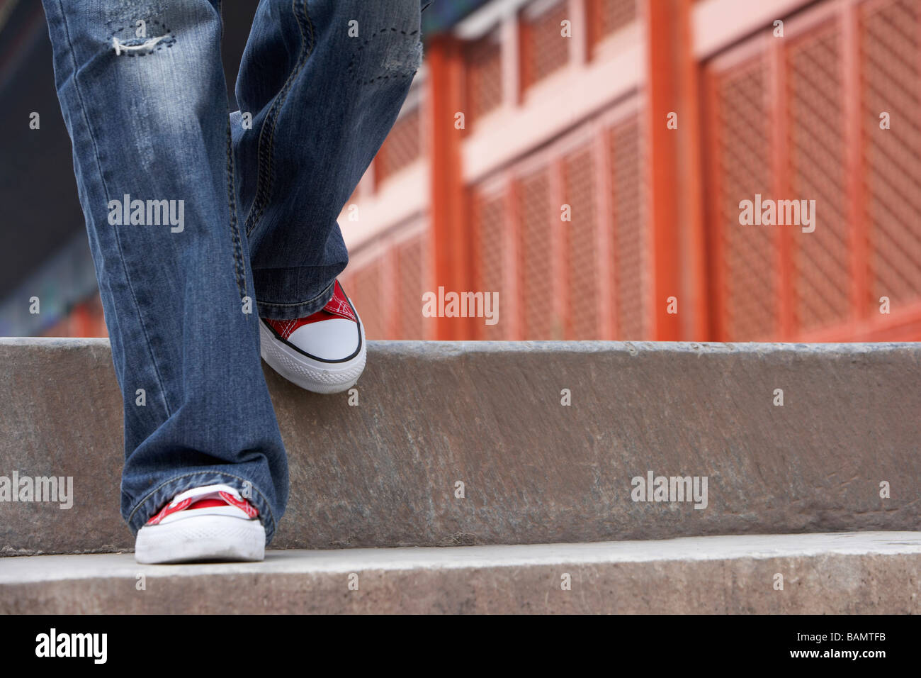 Person Descending Stairs, Close-Up Of Legs Stock Photo - Alamy