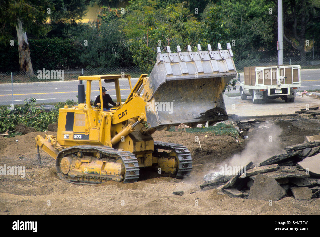 Bulldozer dozer earth move machine tractor scoop pavement clear clean ...