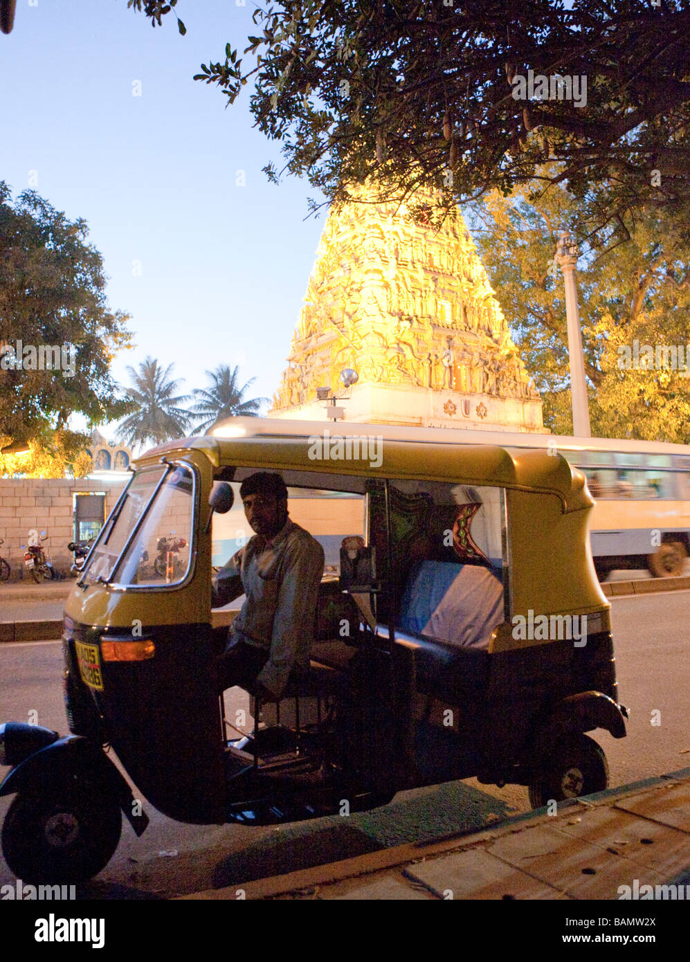Motorized Rickshaw At Night Outside Hindu Temple Bangalore India Stock ...