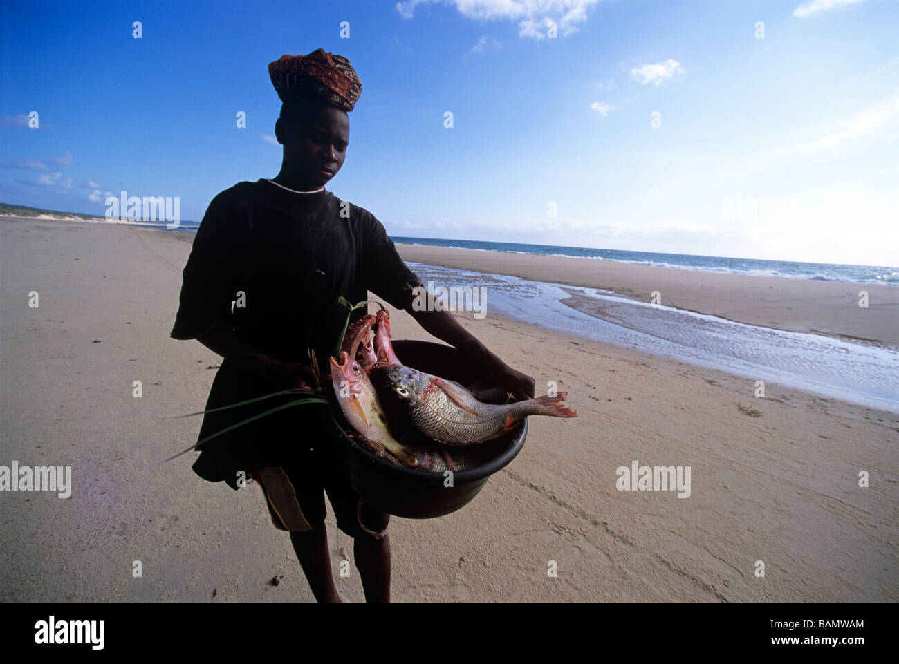 Bringing catch home Inhassoro Mozambique Stock Photo - Alamy