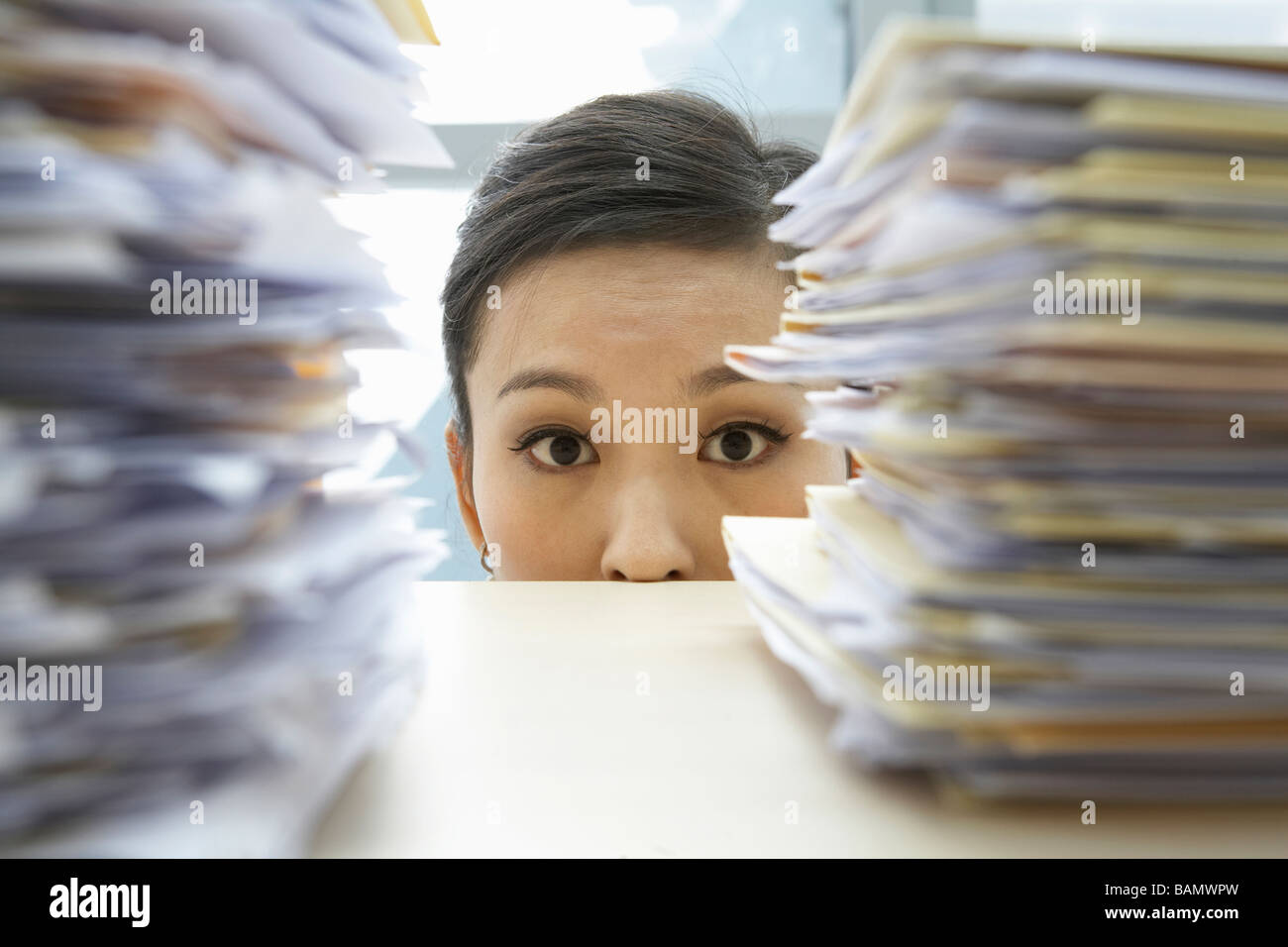 Woman office desk piles of paperwork hi-res stock photography and ...