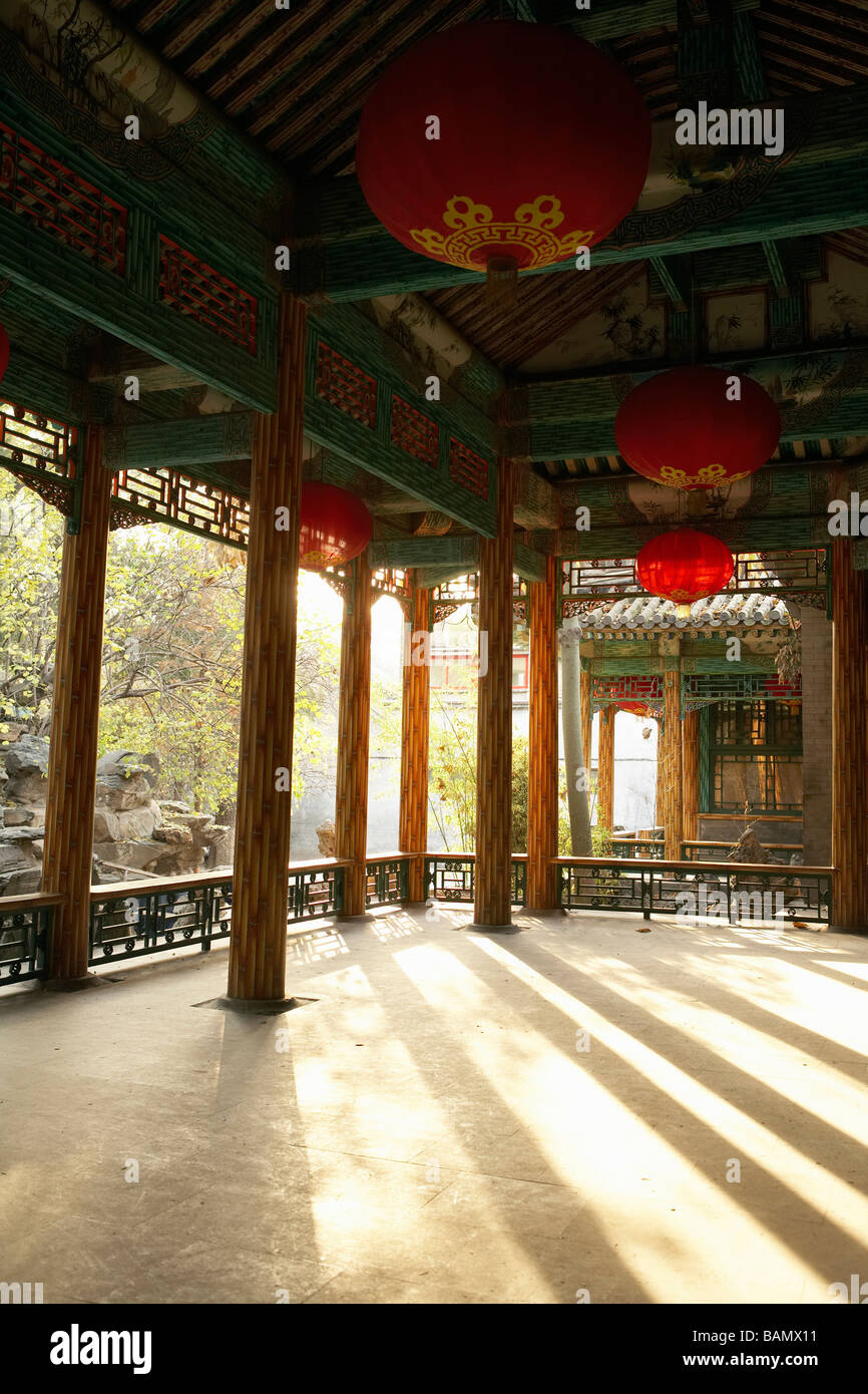 Sun Streaming Through Columns Onto A Courtyard Stock Photo - Alamy