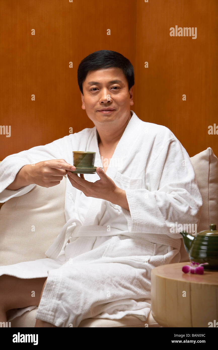 Man dressing gown tea hi-res stock photography and images - Alamy