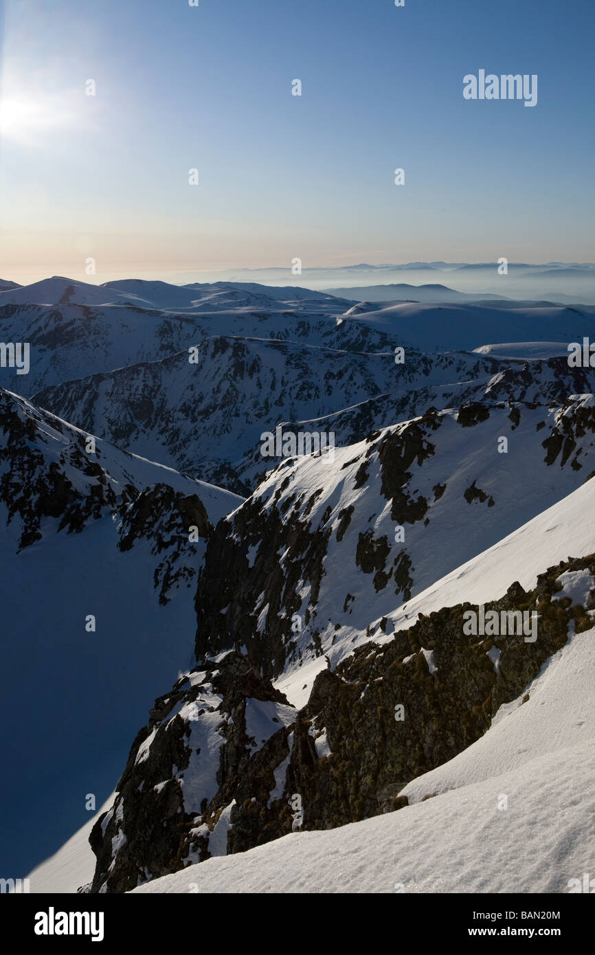 winter scenery, view from Mussala peak, Rila mountain, the highest ...