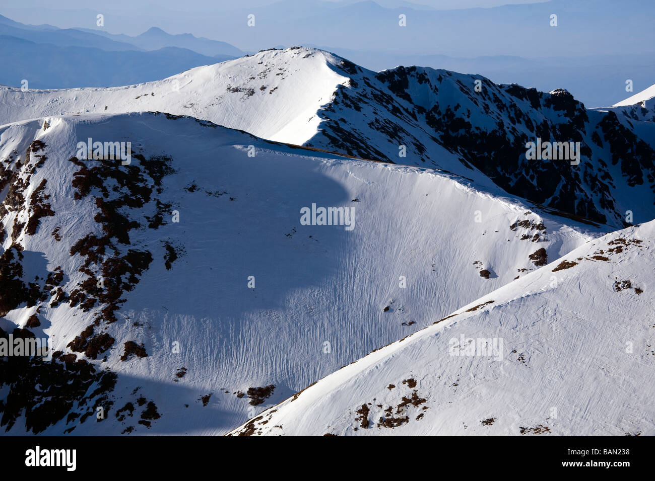 winter scenery, view from Mussala peak, Rila mountain, the highest ...