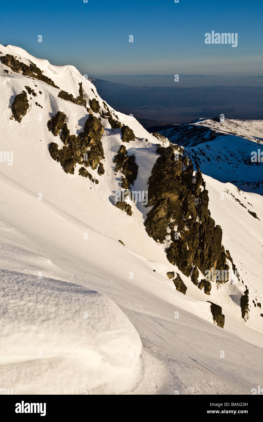 winter scenery, view from Mussala peak, Rila mountain, the highest ...