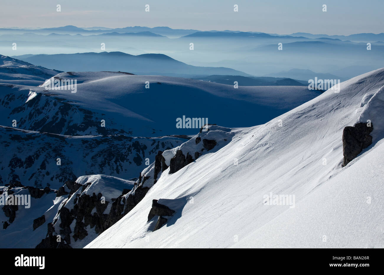 view from Mussala peak, Rila mountain, the highest place on Balkans ...