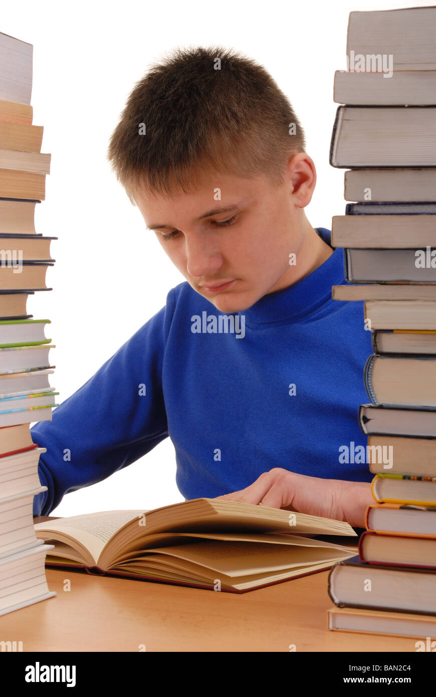 Boy in Library Stock Photo - Alamy
