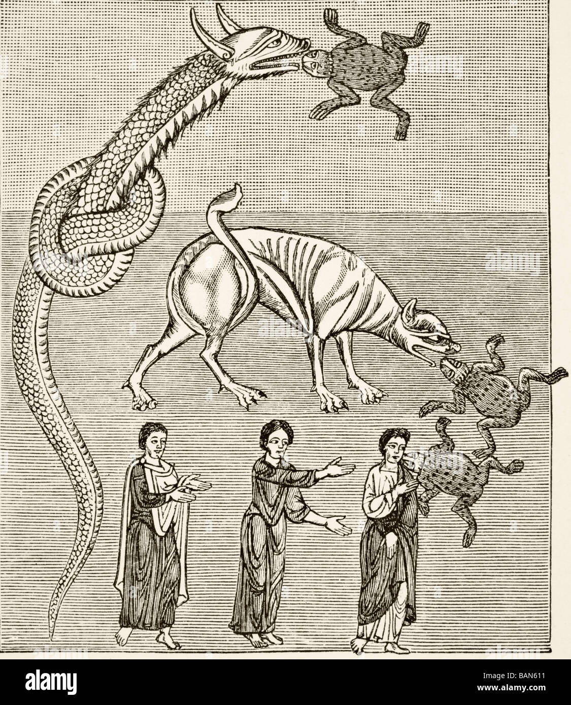 The serpent or the dragon and the behemoth or the devil Stock Photo - Alamy