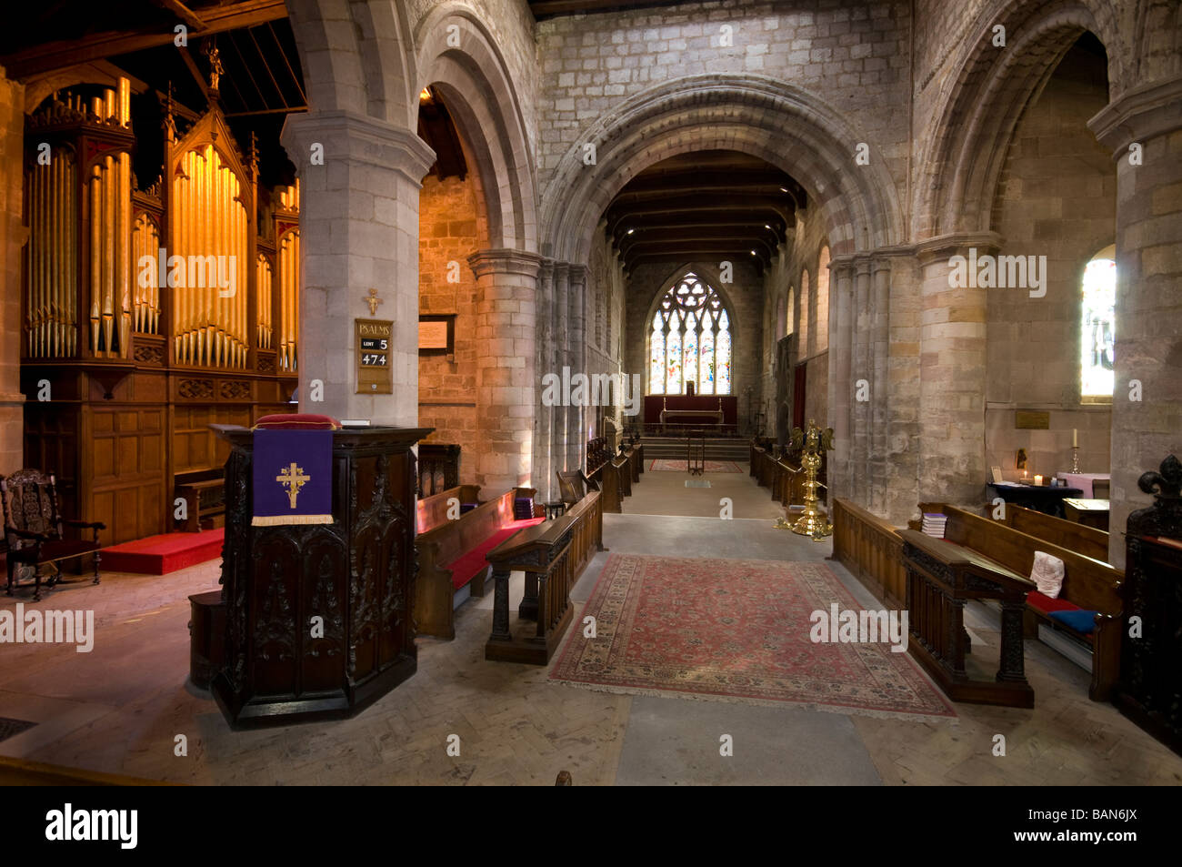 Interior of a Norman church, Saint Cuthberts church Norham in ...