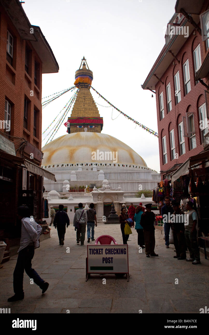 Street near Boudhanath Bouddhanath, Bodhnath or Baudhanath stupa temple ...