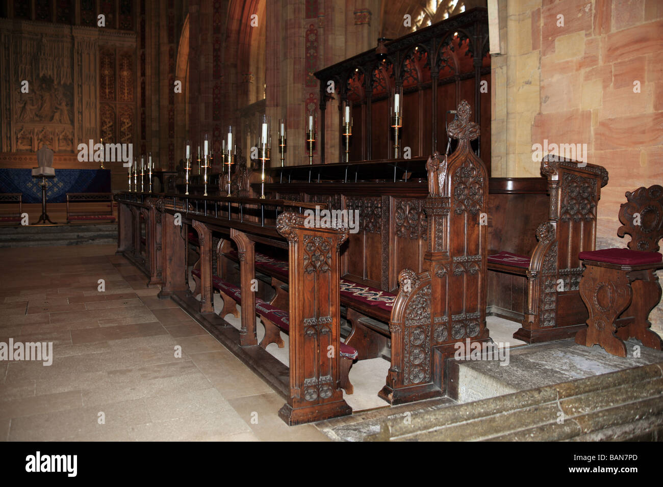 Choir Stalls in the medieval Sherborne Abbey Dorset Stock Photo - Alamy