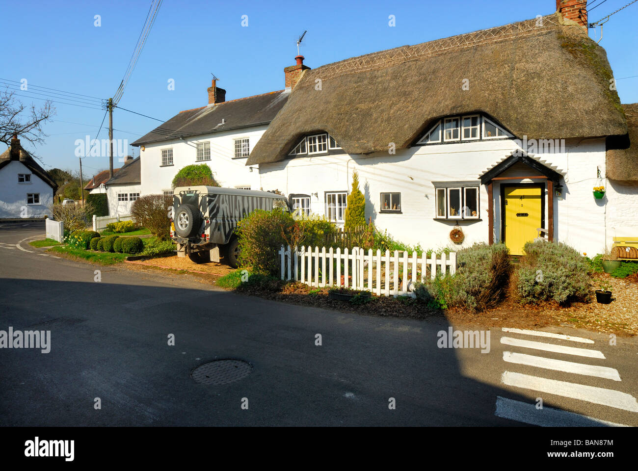 Traditional thatched cottage near Monxton Wiltshire England UK Stock ...
