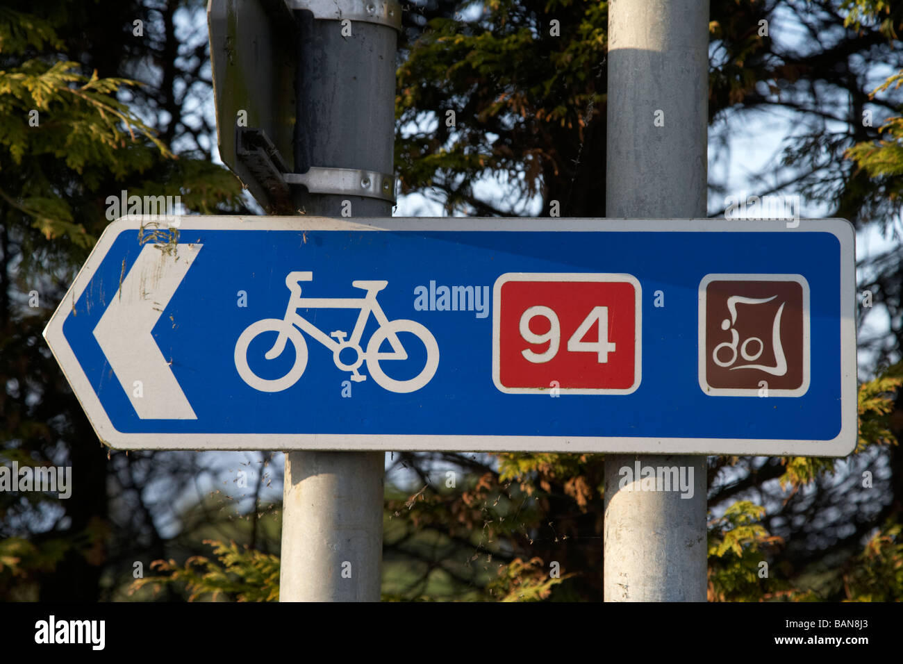 Signpost in county tyrone for sustans national cycle route 94 which ...