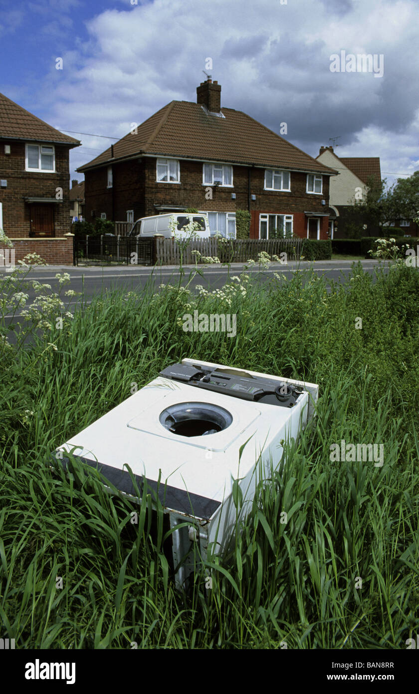 washing machine dumped on wasteground opposite houses in leeds ...