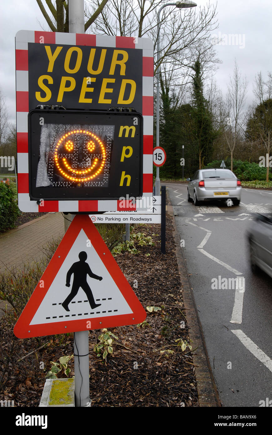 Speed Reduction Warning Sign Stock Photo - Alamy