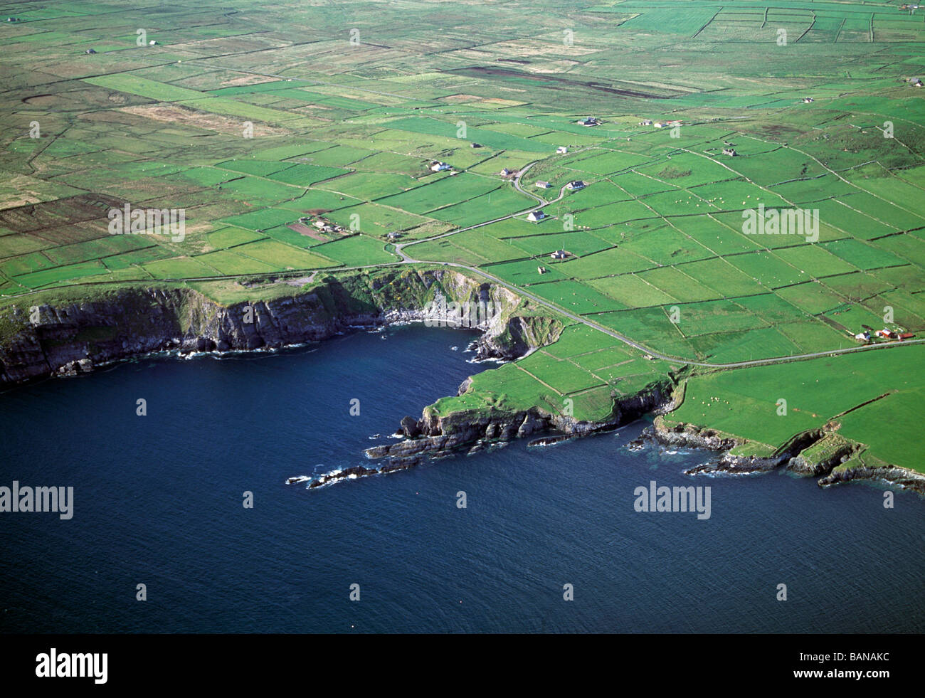 elevated view of irish coast line facing the open atlantic ocean sea ...