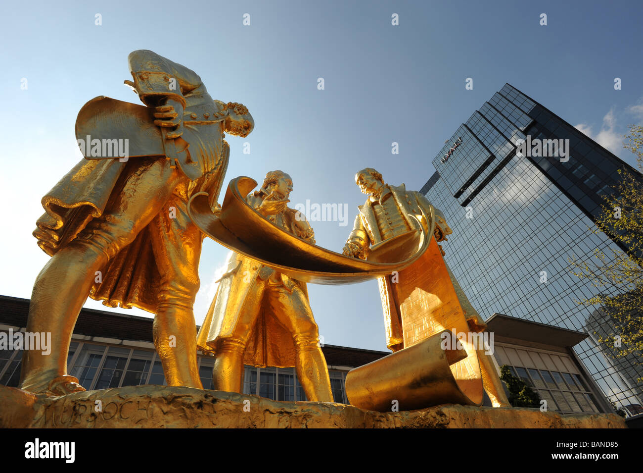 Statue of the golden boys of Birmingham LtoR Matthew Boulton James Watt ...