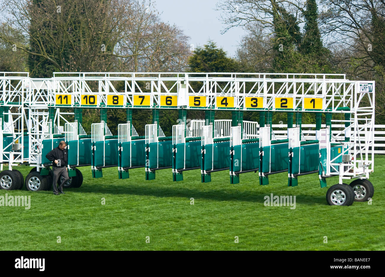 Starting stalls standing ready for the beginning of the new flat race ...