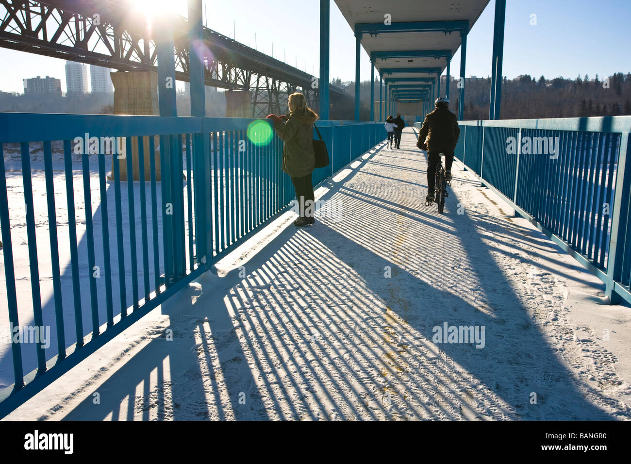 Edmonton, Alberta, Canada; People on a walking bridge Stock Photo - Alamy