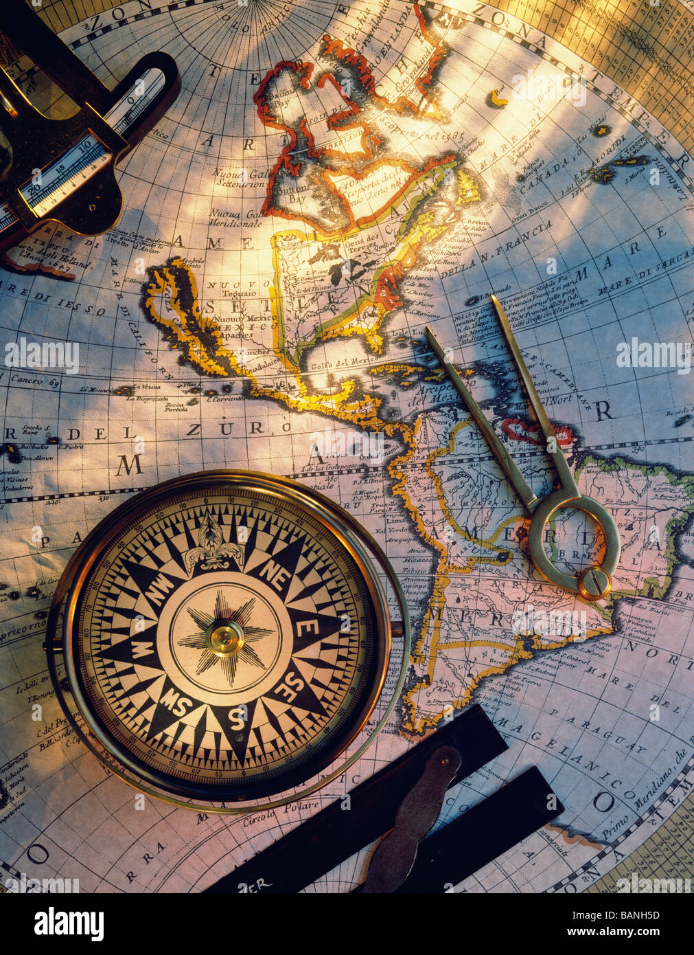 Map of globe with nautical navigation devices Stock Photo - Alamy