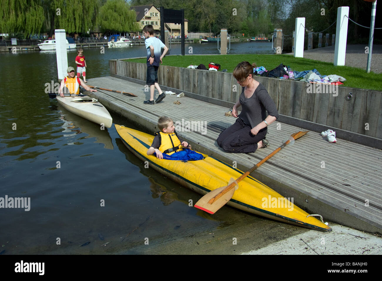 family canoeing canoeists kayak learning happy out allington river ...
