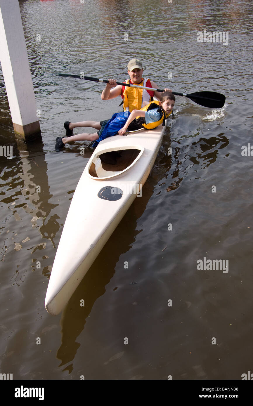 family canoeing canoeists kayak learning happy out allington river ...
