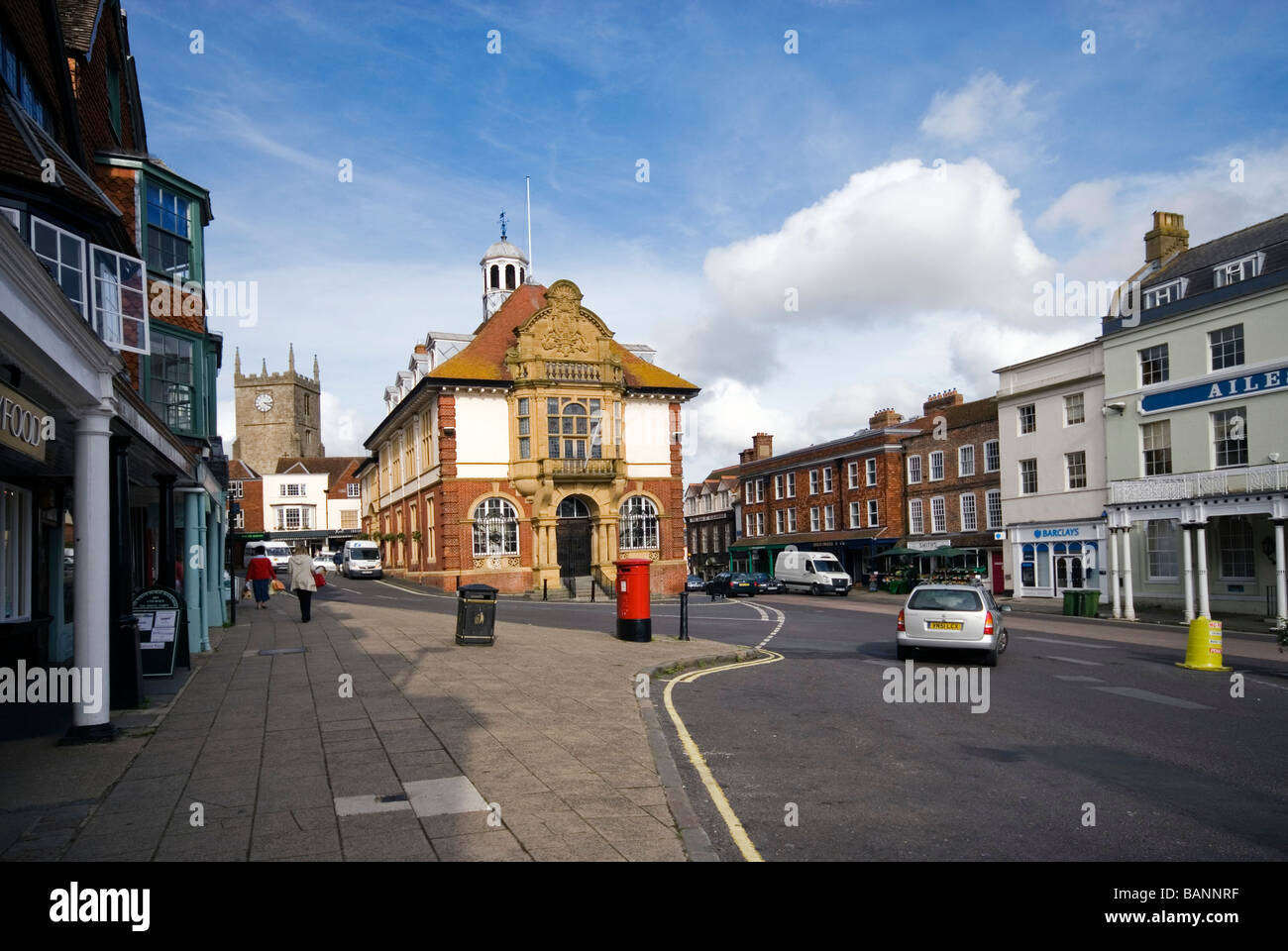 View of the old town hall and main street of Marlborough in Wiltshire ...