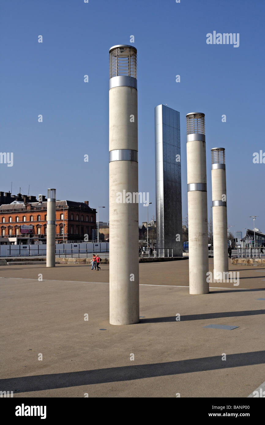 The "Oval Basin" in Cardiff Bay, with Water tower and illumination ...