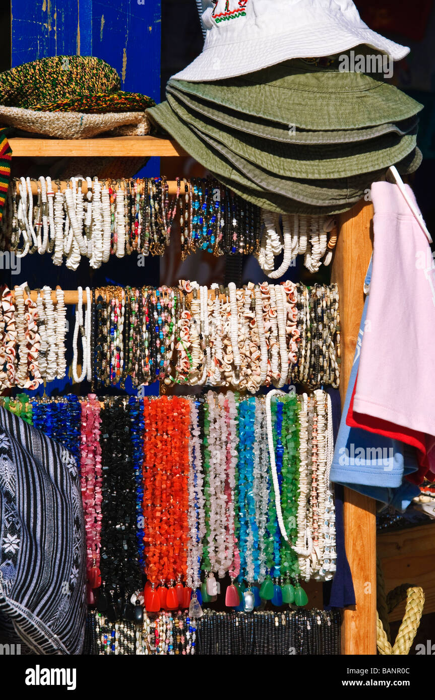 Souvenirs in local straw craft market, freeport, grand bahama, bahamas ...