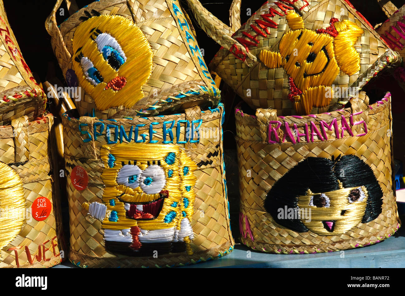 Souvenirs in local straw craft market, freeport, grand bahama, bahamas ...