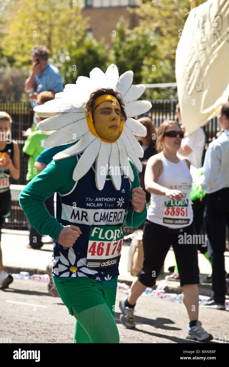 Fancy dress runner, dressed as a flower on the Flora London Marathon ...