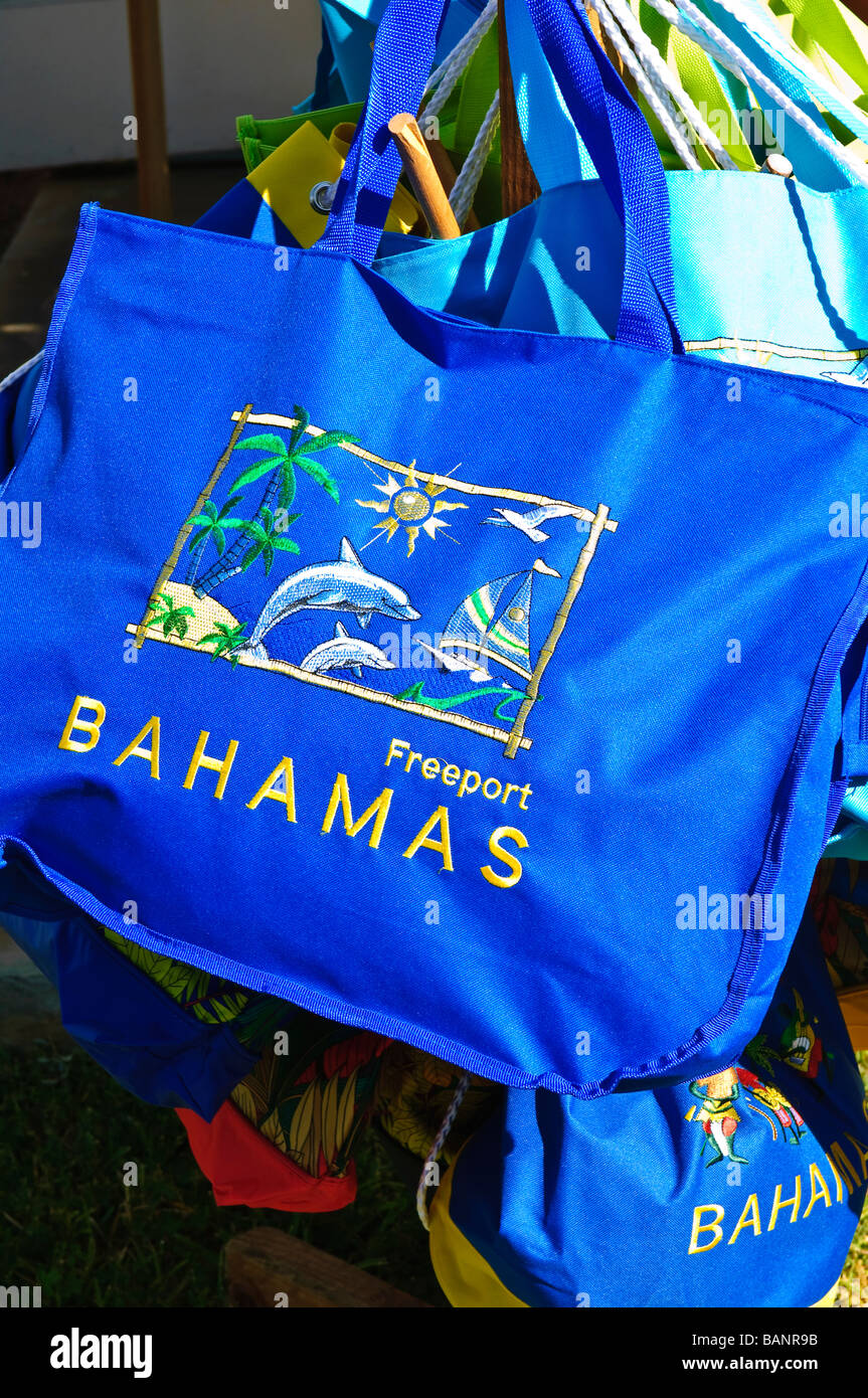 Souvenirs in local straw craft market, freeport, grand bahama, bahamas ...