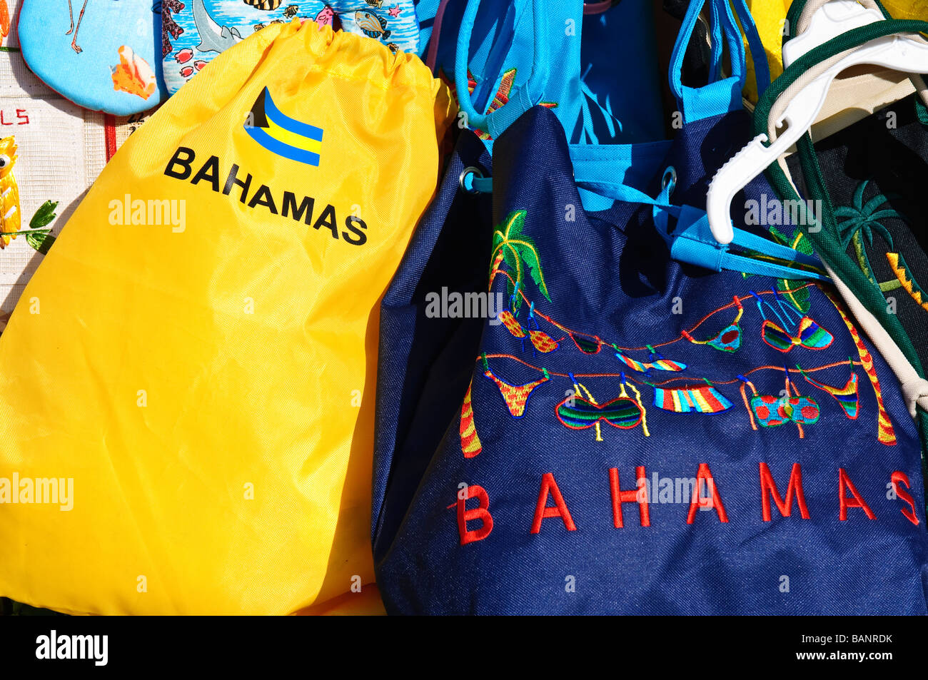 Souvenirs in local straw craft market, freeport, grand bahama, bahamas ...