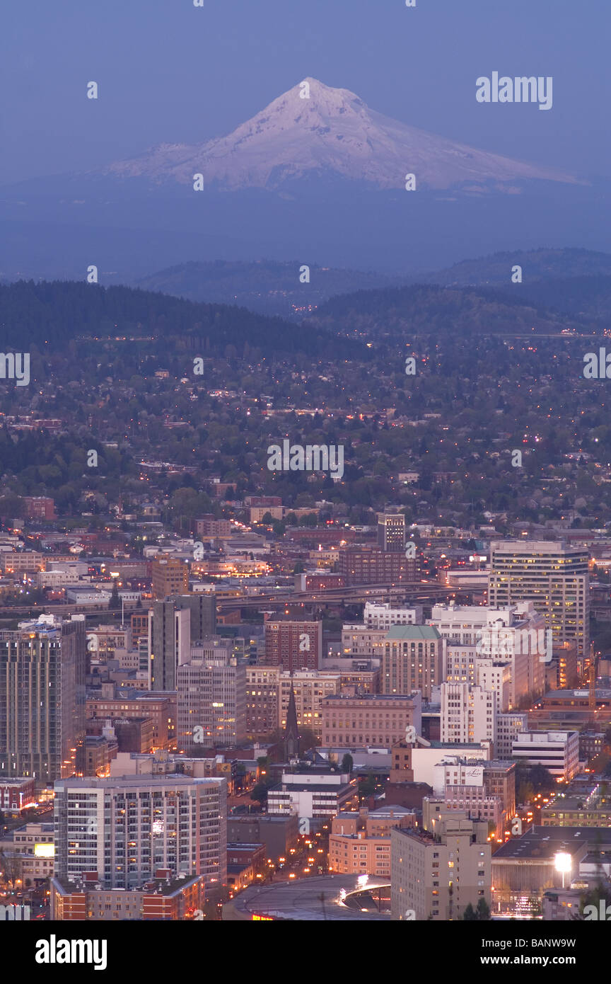 The Landmarks of Mt Hood and Portland Oregon seen from the hilltop in ...