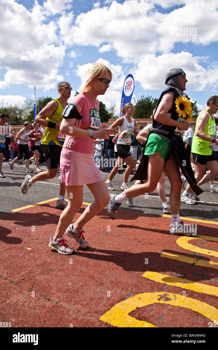 Fancy dress Athletes running the Flora London Marathon 2009 at Mudchute ...