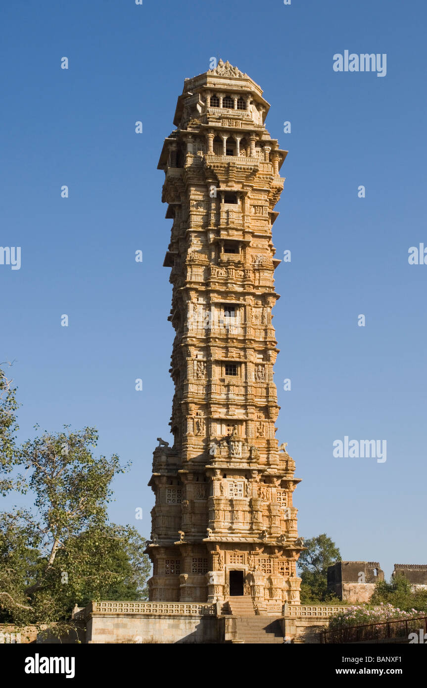 Low angle view of a tower, Vijay Stambha, Chittorgarh Fort, Chittorgarh ...