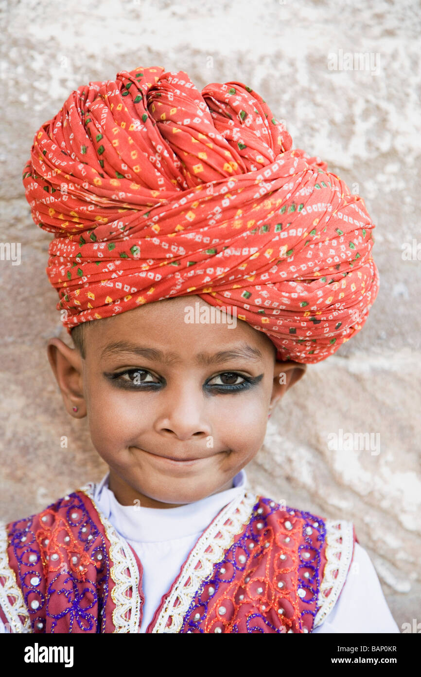 Portrait of a boy wearing a turban, Jodhpur, Rajasthan, India Stock ...